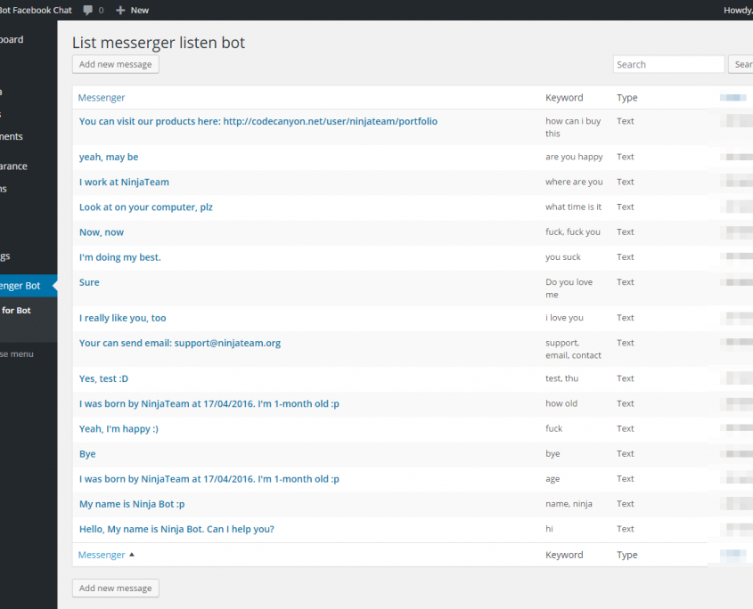 Facebook Messenger Chat with Bot - Ninja Team