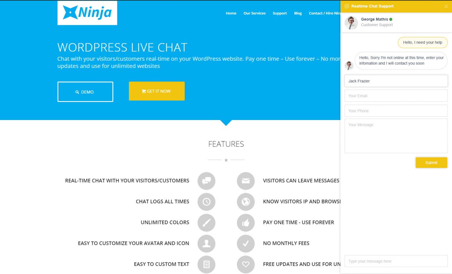 wordpress-live-chat-frontend-chat-box - Ninja Team